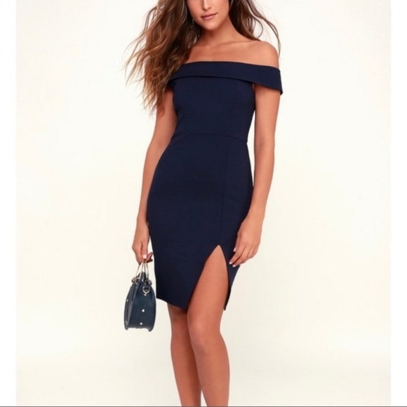 Lulus | Dresses | Lulus Way Of Love Navy Blue Off The Shoulder Bodycon ...